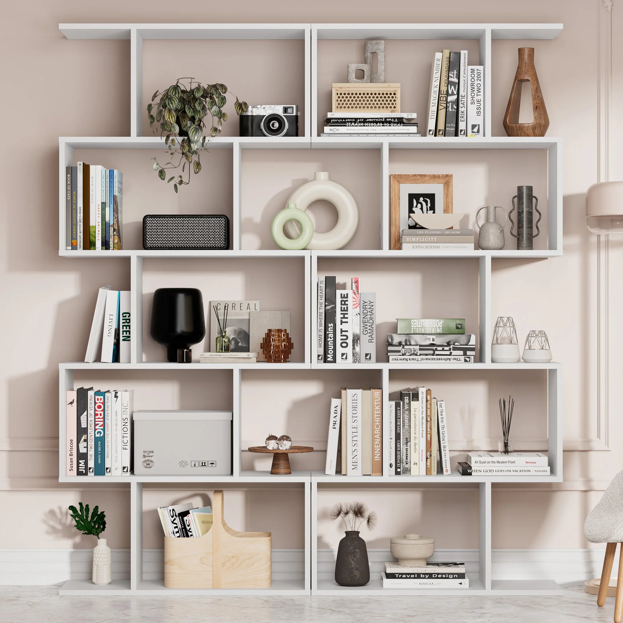 Tall Bookshelf Set of 2, S-Shaped Modern Bookcase – THE KOZY PLACE