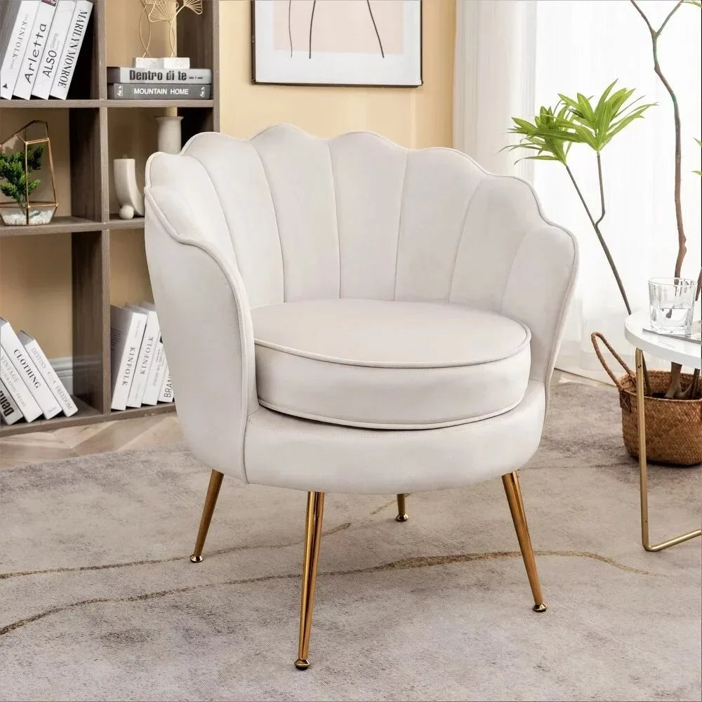 Wide Velvet Barrel Chair With Gold Metal Legs – THE KOZY PLACE